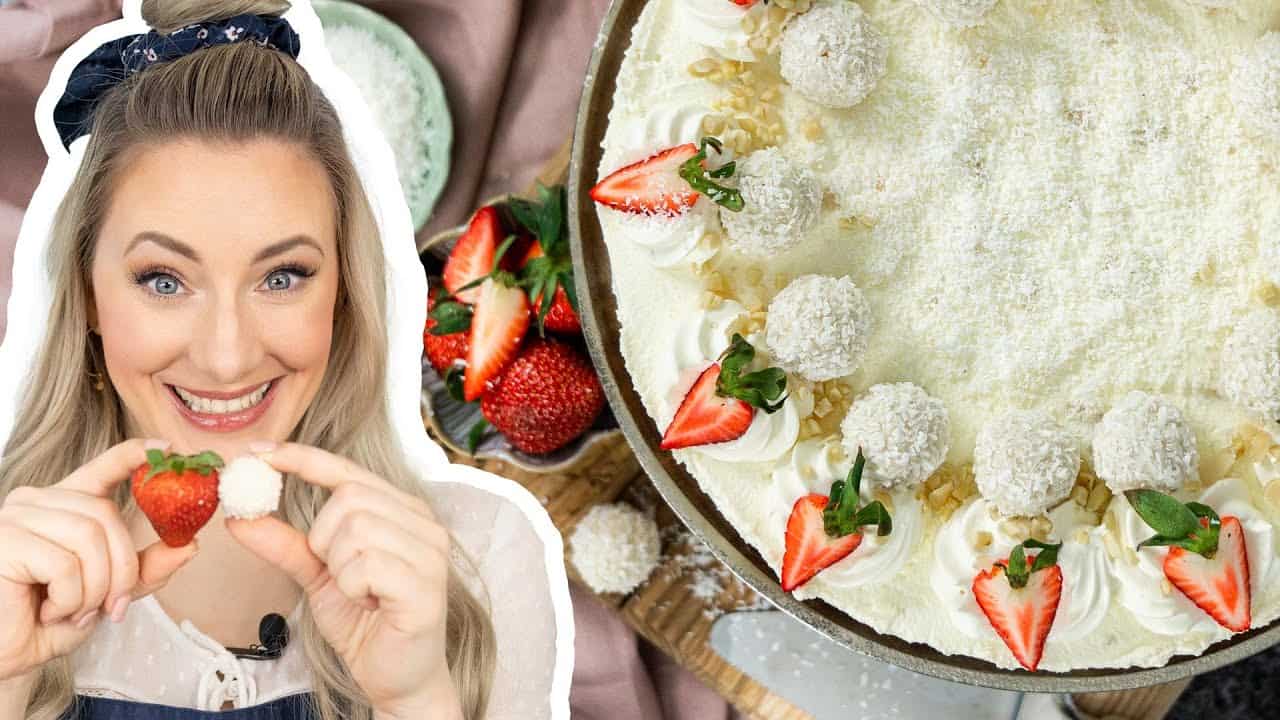 Raffaello Torte Rezept – Erdbeer-Kokos-Torte mit Mandeln – Kuchenfee Lisa